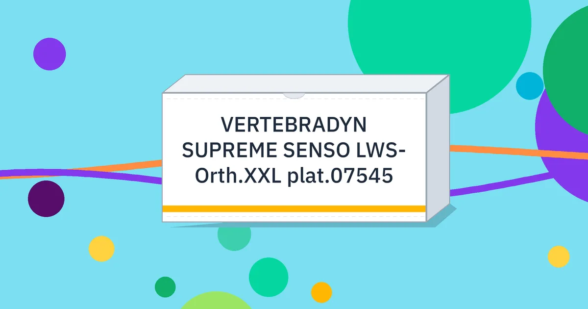Symbolbild: Packung mit der Aufschrift VERTEBRADYN SUPREME SENSO LWS-Orth.XXL plat.07545 (PZN 16881801) – Verfügbarkeit und Bezug in Apotheken in Frankfurt am Main