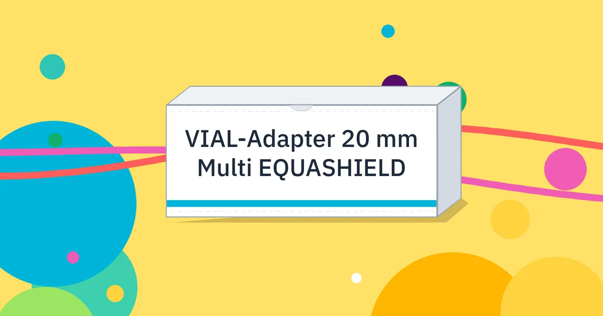 Symbolbild: Packung mit der Aufschrift VIAL-Adapter 20 mm Multi EQUASHIELD (PZN 19948210) – Verfügbarkeit und Bezug in Apotheken in Frankfurt am Main