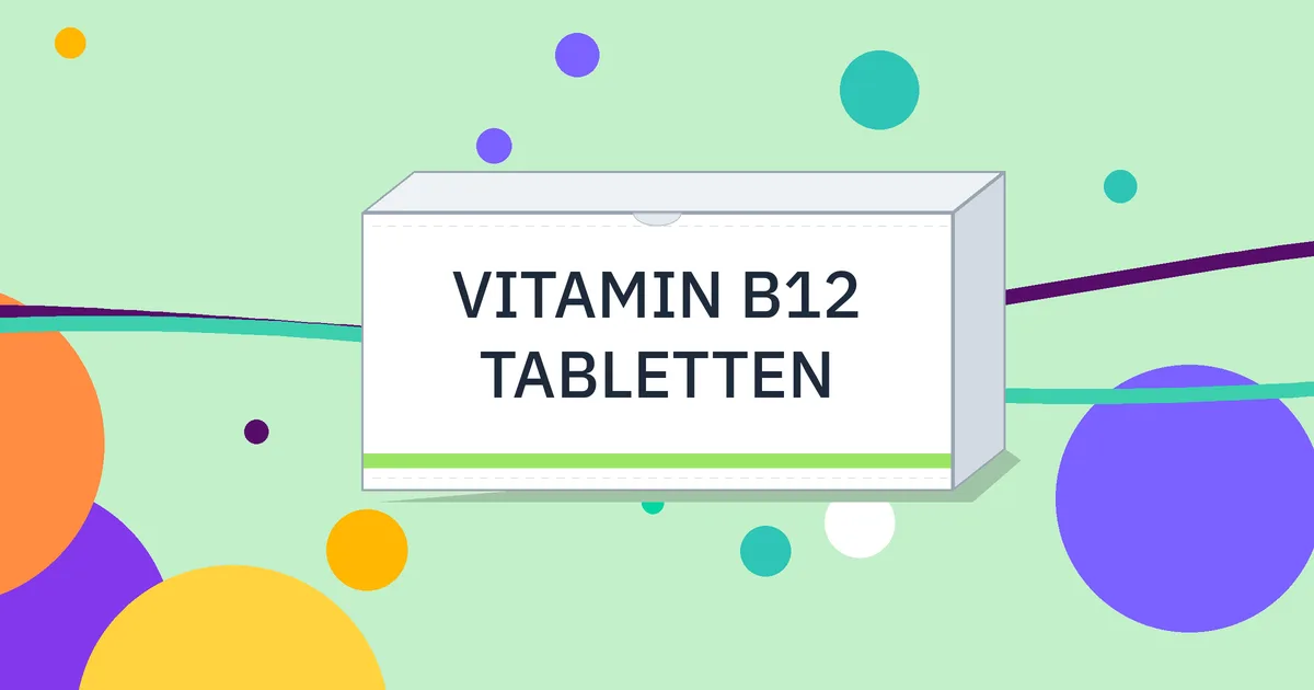 Symbolbild: Packung mit der Aufschrift VITAMIN B12 TABLETTEN (PZN 19631128) – Verfügbarkeit und Bezug in Apotheken in Frankfurt am Main