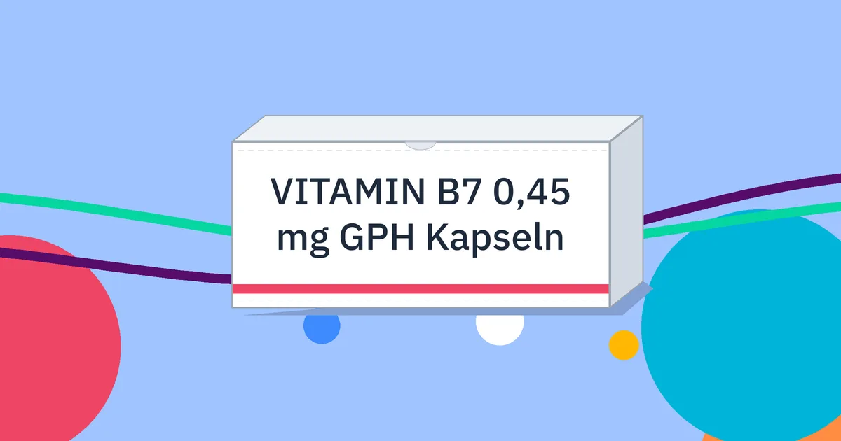 Symbolbild: Packung mit der Aufschrift VITAMIN B7 0,45 mg GPH Kapseln (PZN 09749596) – Verfügbarkeit und Bezug in Apotheken in Frankfurt am Main