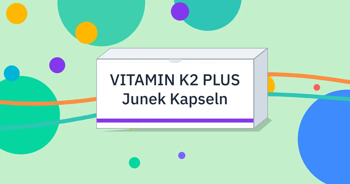 Symbolbild: Packung mit der Aufschrift VITAMIN K2 PLUS Junek Kapseln (PZN 11189549) – Verfügbarkeit und Bezug in Apotheken in Frankfurt am Main