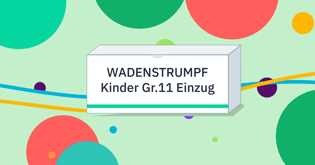 Symbolbild: Packung mit der Aufschrift WADENSTRUMPF Kinder Gr.11 Einzug (PZN 01738587) – Verfügbarkeit und Bezug in Apotheken in Frankfurt am Main