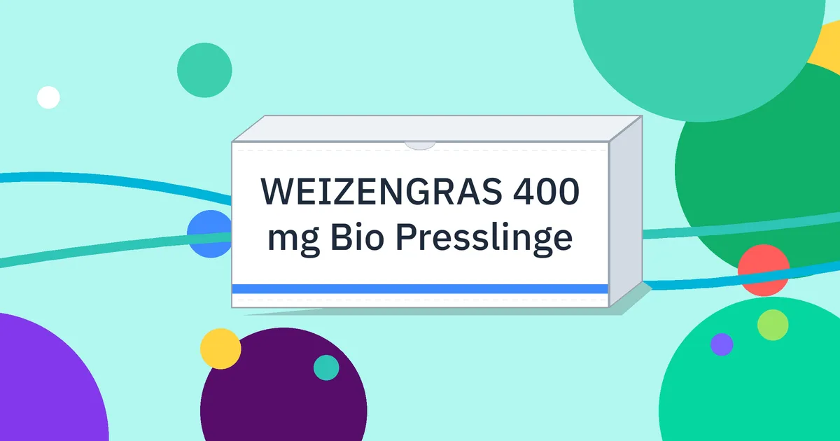 Symbolbild: Packung mit der Aufschrift WEIZENGRAS 400 mg Bio Presslinge (PZN 09222133) – Verfügbarkeit und Bezug in Apotheken in Frankfurt am Main