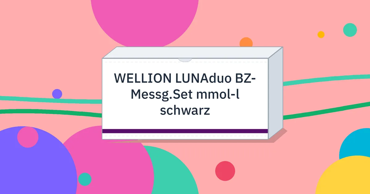 Symbolbild: Packung mit der Aufschrift WELLION LUNAduo BZ-Messg.Set mmol-l schwarz (PZN 00859857) – Verfügbarkeit und Bezug in Apotheken in Frankfurt am Main