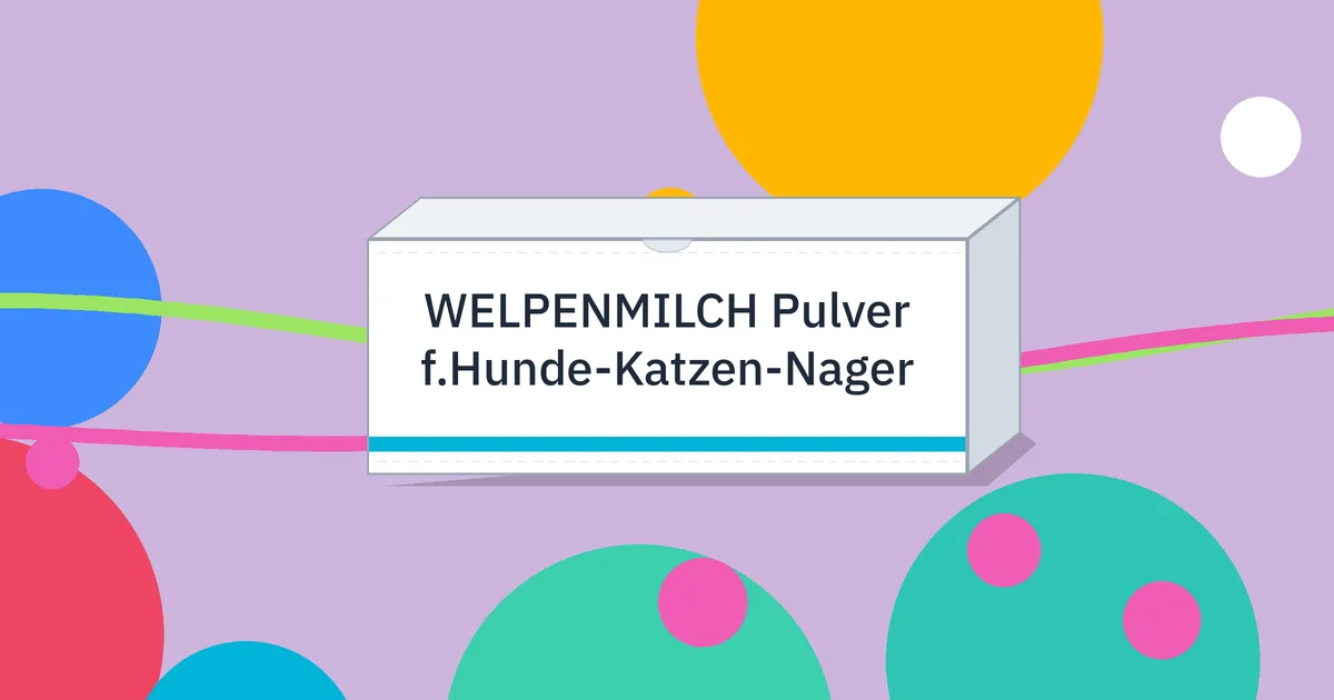 Symbolbild: Packung mit der Aufschrift WELPENMILCH Pulver f.Hunde-Katzen-Nager (PZN 10749199) – Verfügbarkeit und Bezug in Apotheken in Frankfurt am Main