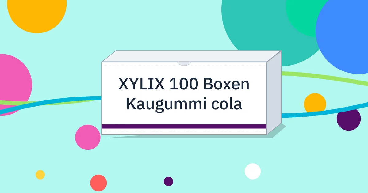 Symbolbild: Packung mit der Aufschrift XYLIX 100 Boxen Kaugummi cola (PZN 08872159) – Verfügbarkeit und Bezug in Apotheken in Frankfurt am Main