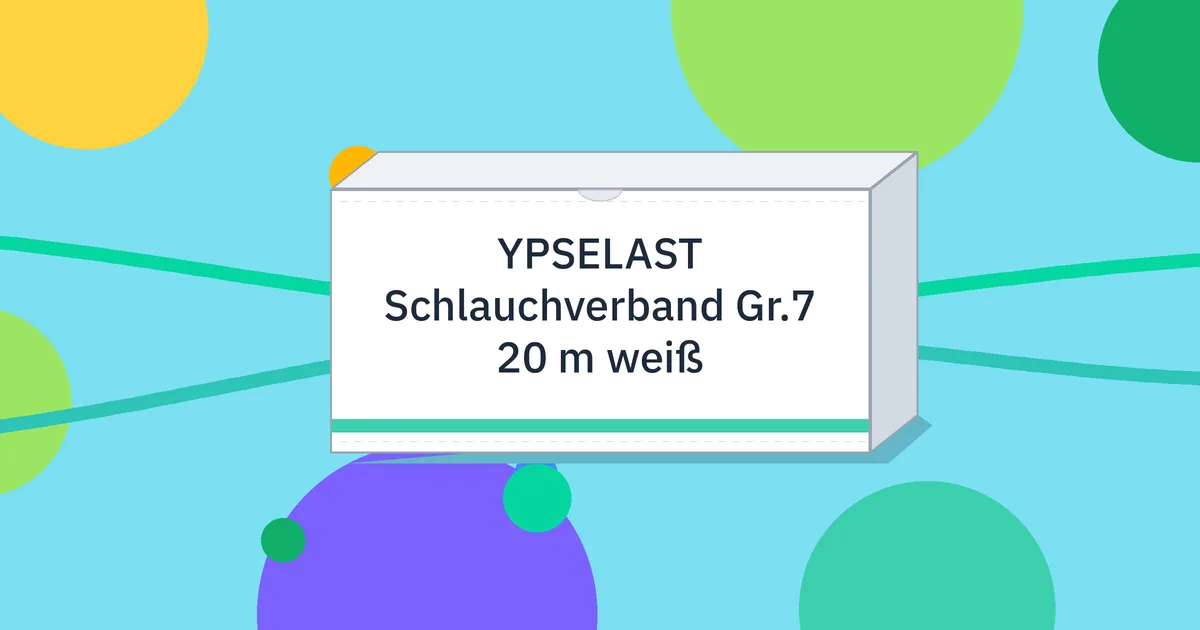 Symbolbild: Packung mit der Aufschrift YPSELAST Schlauchverband Gr.7 20 m weiß (PZN 20364690) – Verfügbarkeit und Bezug in Apotheken in Frankfurt am Main