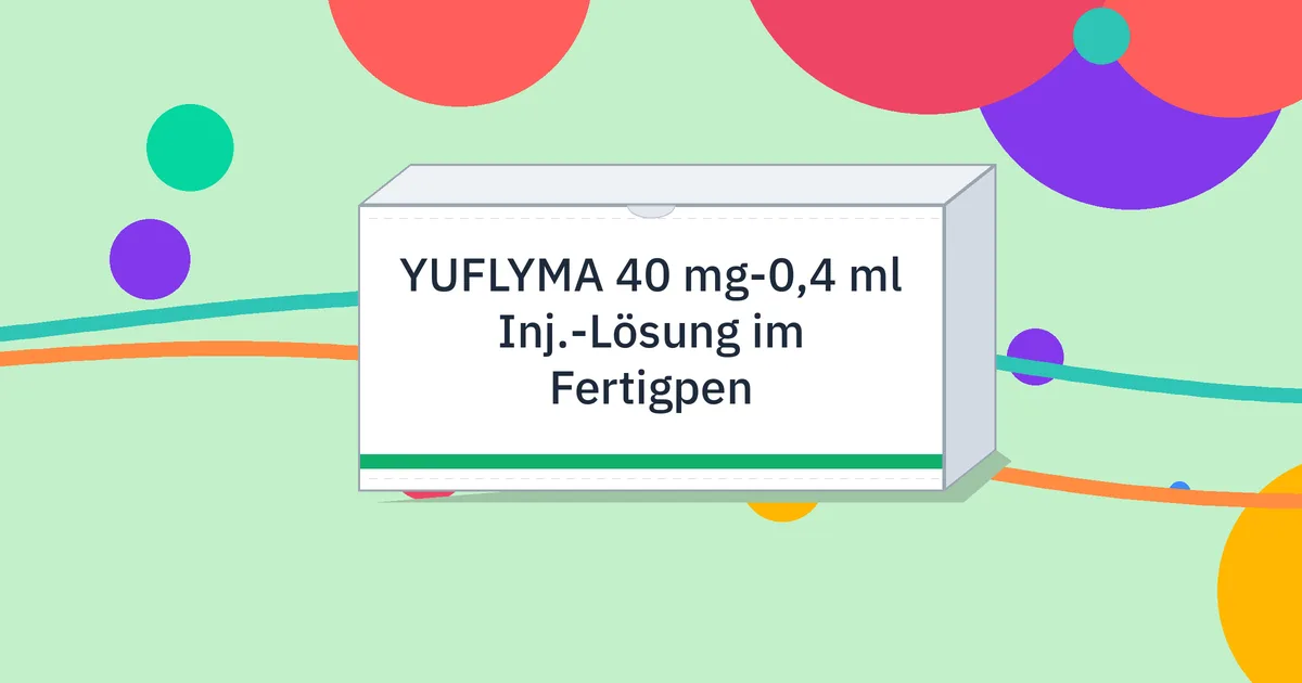 Symbolbild: Packung mit der Aufschrift YUFLYMA 40 mg-0,4 ml Inj.-Lösung im Fertigpen (PZN 18274666) – Verfügbarkeit und Bezug in Apotheken in Frankfurt am Main