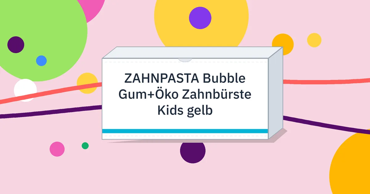 Symbolbild: Packung mit der Aufschrift ZAHNPASTA Bubble Gum+Öko Zahnbürste Kids gelb (PZN 18053994) – Verfügbarkeit und Bezug in Apotheken in Frankfurt am Main