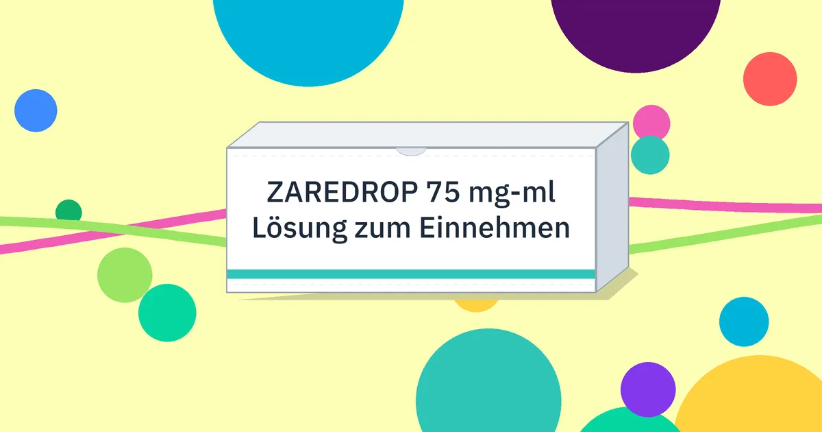 Symbolbild: Packung mit der Aufschrift ZAREDROP 75 mg-ml Lösung zum Einnehmen (PZN 20509697) – Verfügbarkeit und Bezug in Apotheken in Frankfurt am Main