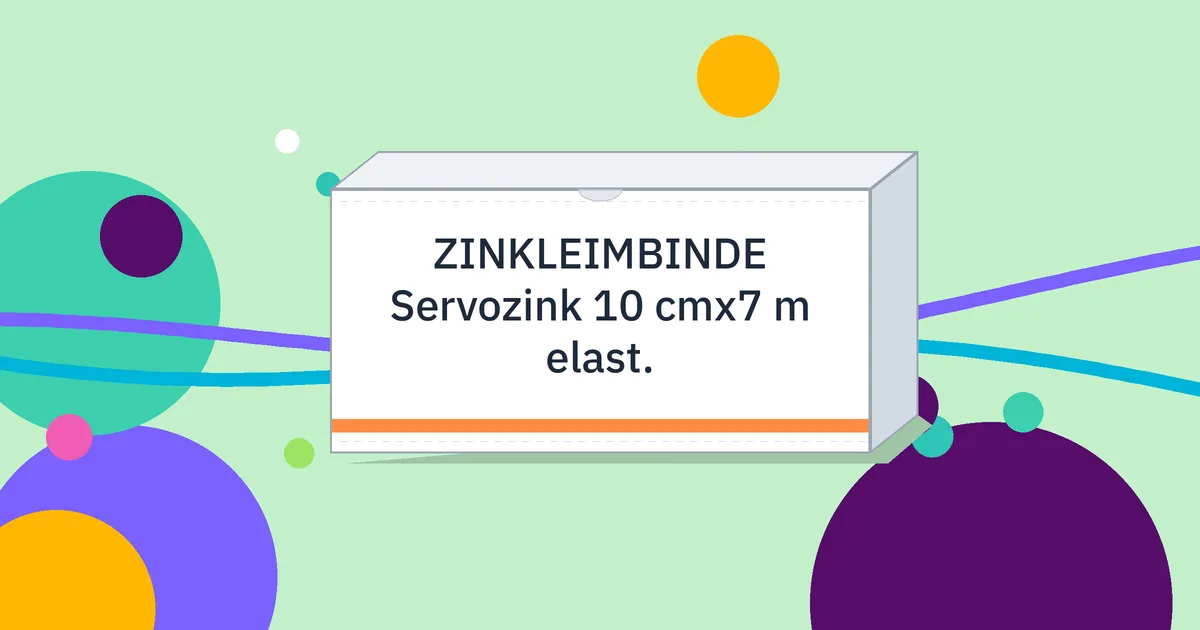 Symbolbild: Packung mit der Aufschrift ZINKLEIMBINDE Servozink 10 cmx7 m elast. (PZN 03916426) – Verfügbarkeit und Bezug in Apotheken in Frankfurt am Main