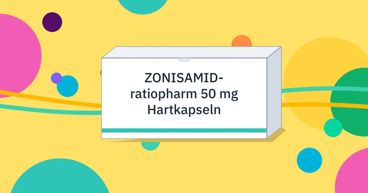 Symbolbild: Packung mit der Aufschrift ZONISAMID-ratiopharm 50 mg Hartkapseln (PZN 11077543) – Verfügbarkeit und Bezug in Apotheken in Frankfurt am Main