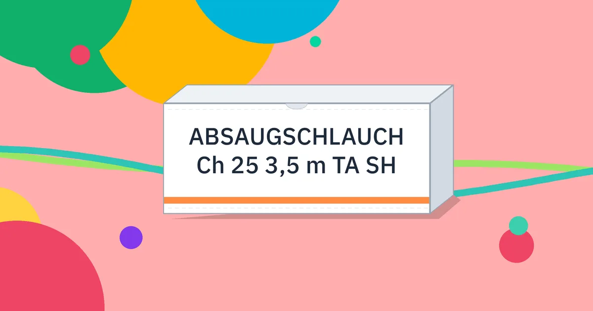 Symbolbild: Packung mit der Aufschrift ABSAUGSCHLAUCH Ch 25 3,5 m TA SH (PZN 17484203) – Verfügbarkeit und Bezug in Apotheken in Frankfurt am Main