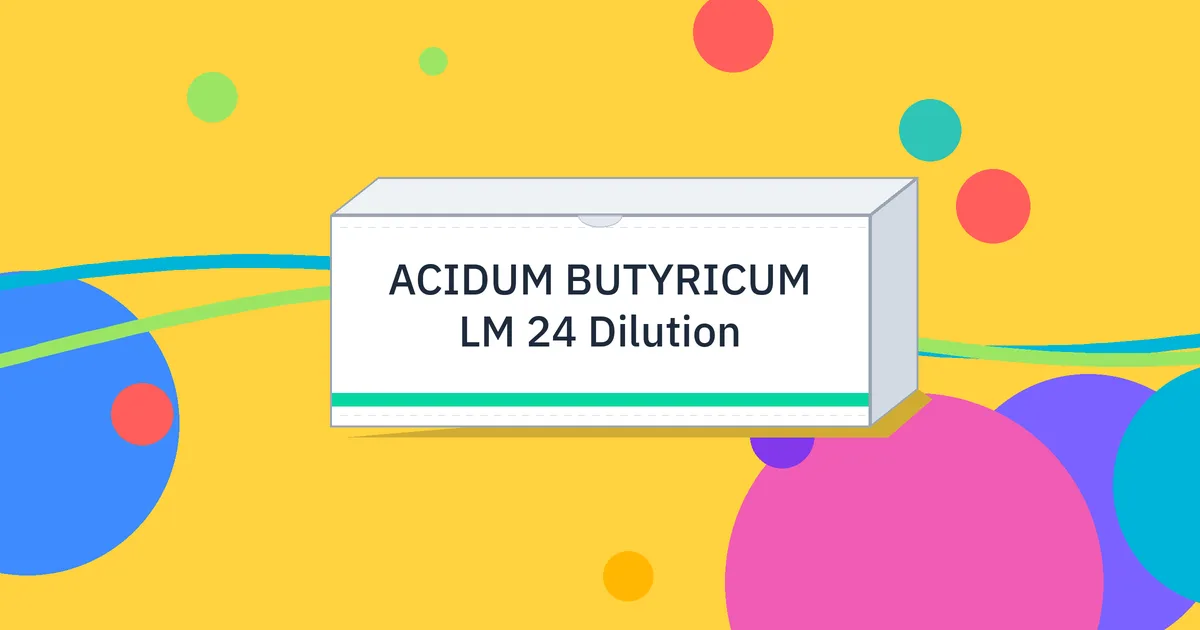 Symbolbild: Packung mit der Aufschrift ACIDUM BUTYRICUM LM 24 Dilution (PZN 13270942) – Verfügbarkeit und Bezug in Apotheken in Frankfurt am Main