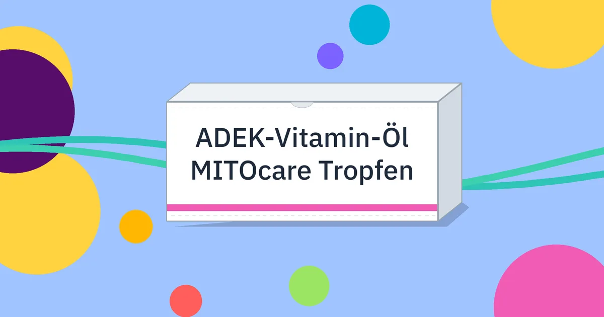 Symbolbild: Packung mit der Aufschrift ADEK-Vitamin-Öl MITOcare Tropfen (PZN 15576421) – Verfügbarkeit und Bezug in Apotheken in Frankfurt am Main