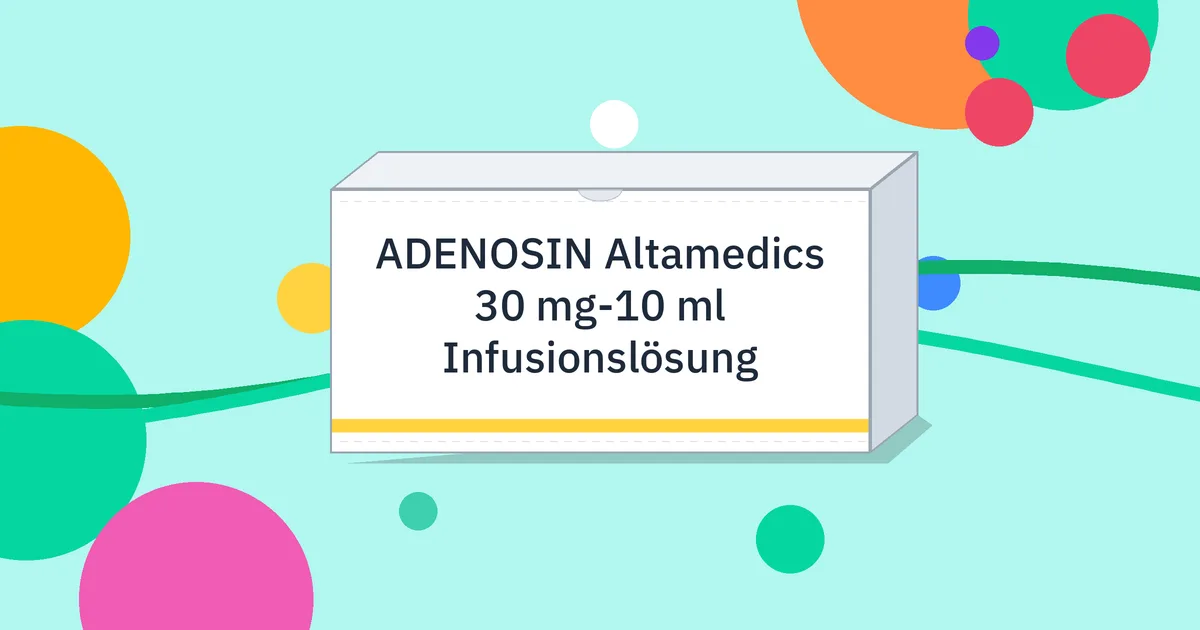 Symbolbild: Packung mit der Aufschrift ADENOSIN Altamedics 30 mg-10 ml Infusionslösung (PZN 10123784) – Verfügbarkeit und Bezug in Apotheken in Frankfurt am Main