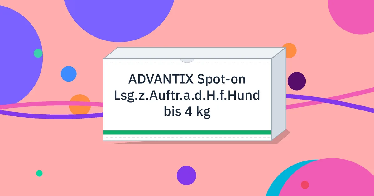 Symbolbild: Packung mit der Aufschrift ADVANTIX Spot-on Lsg.z.Auftr.a.d.H.f.Hund bis 4 kg (PZN 02362500) – Verfügbarkeit und Bezug in Apotheken in Frankfurt am Main