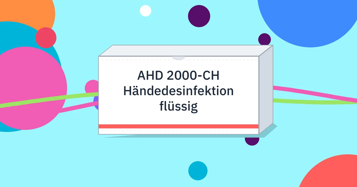 Symbolbild: Packung mit der Aufschrift AHD 2000-CH Händedesinfektion flüssig (PZN 18249390) – Verfügbarkeit und Bezug in Apotheken in Frankfurt am Main