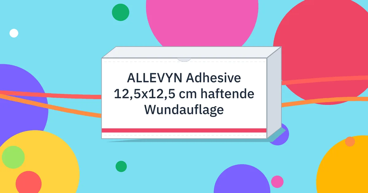 Symbolbild: Packung mit der Aufschrift ALLEVYN Adhesive 12,5x12,5 cm haftende Wundauflage (PZN 11049021) – Verfügbarkeit und Bezug in Apotheken in Frankfurt am Main