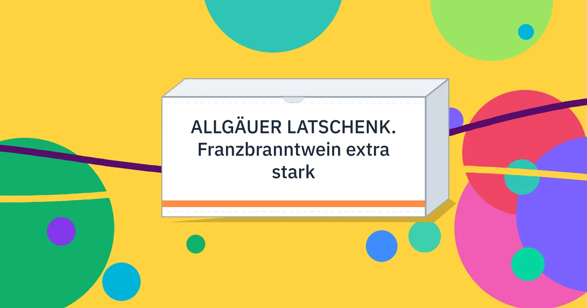 Symbolbild: Packung mit der Aufschrift ALLGÄUER LATSCHENK. Franzbranntwein extra stark (PZN 01986440) – Verfügbarkeit und Bezug in Apotheken in Frankfurt am Main
