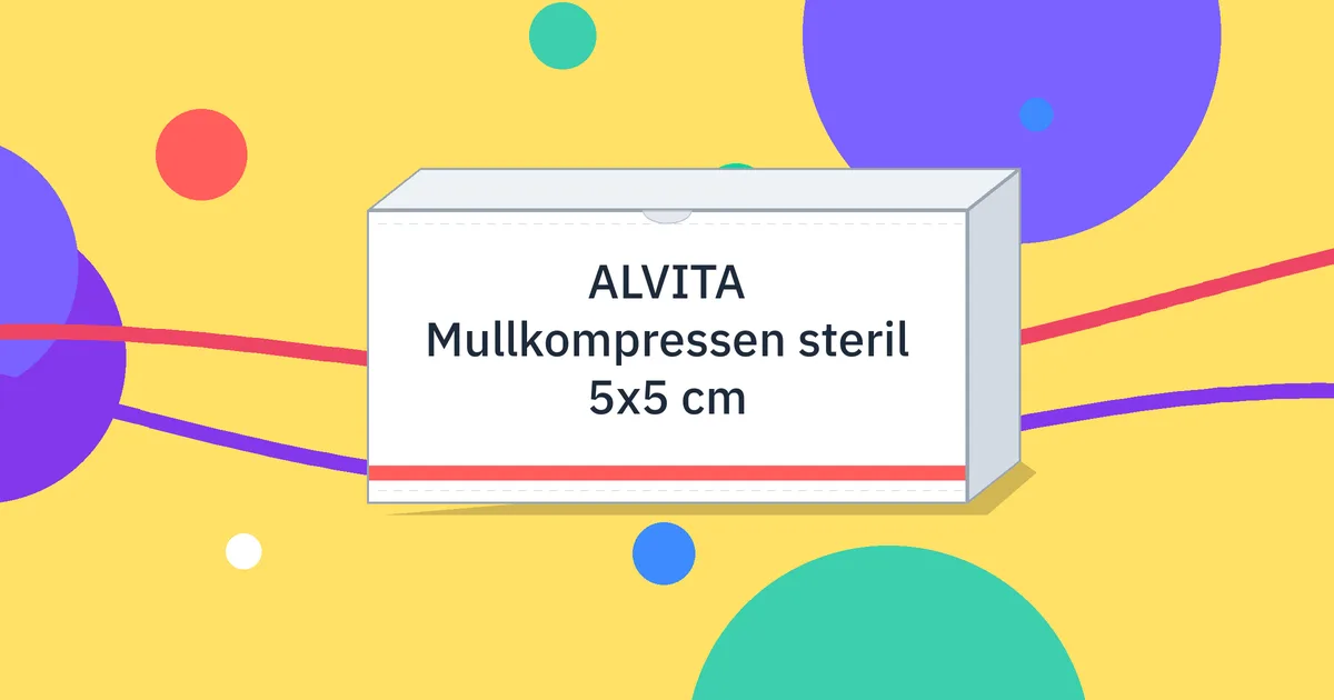 Symbolbild: Packung mit der Aufschrift ALVITA Mullkompressen steril 5x5 cm (PZN 16811462) – Verfügbarkeit und Bezug in Apotheken in Frankfurt am Main