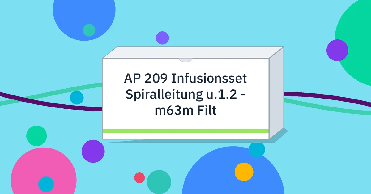 Symbolbild: Packung mit der Aufschrift AP 209 Infusionsset Spiralleitung u.1.2 -m63m Filt (PZN 19493301) – Verfügbarkeit und Bezug in Apotheken in Frankfurt am Main