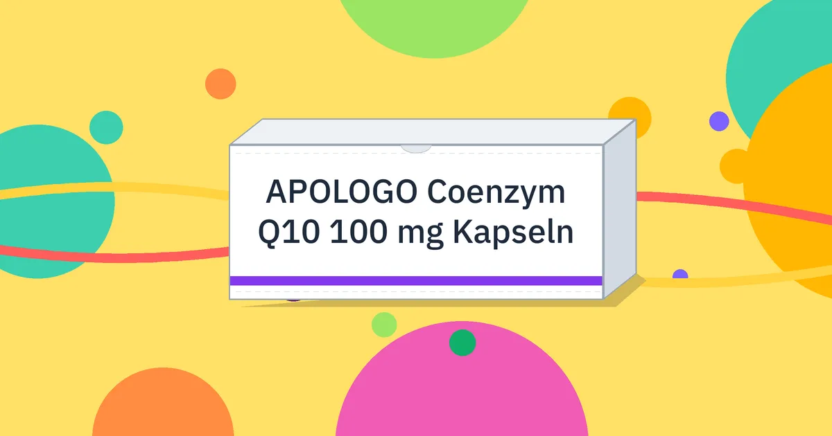 Symbolbild: Packung mit der Aufschrift APOLOGO Coenzym Q10 100 mg Kapseln (PZN 09743777) – Verfügbarkeit und Bezug in Apotheken in Frankfurt am Main
