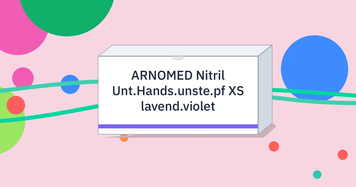 Symbolbild: Packung mit der Aufschrift ARNOMED Nitril Unt.Hands.unste.pf XS lavend.violet (PZN 18136728) – Verfügbarkeit und Bezug in Apotheken in Frankfurt am Main
