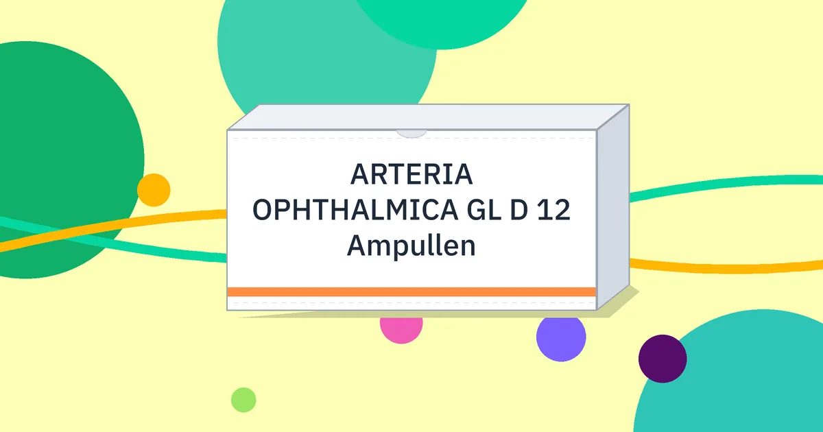 Symbolbild: Packung mit der Aufschrift ARTERIA OPHTHALMICA GL D 12 Ampullen (PZN 01492436) – Verfügbarkeit und Bezug in Apotheken in Frankfurt am Main