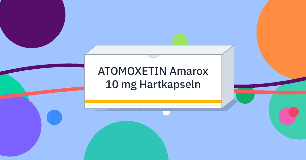 Symbolbild: Packung mit der Aufschrift ATOMOXETIN Amarox 10 mg Hartkapseln (PZN 19178491) – Verfügbarkeit und Bezug in Apotheken in Frankfurt am Main