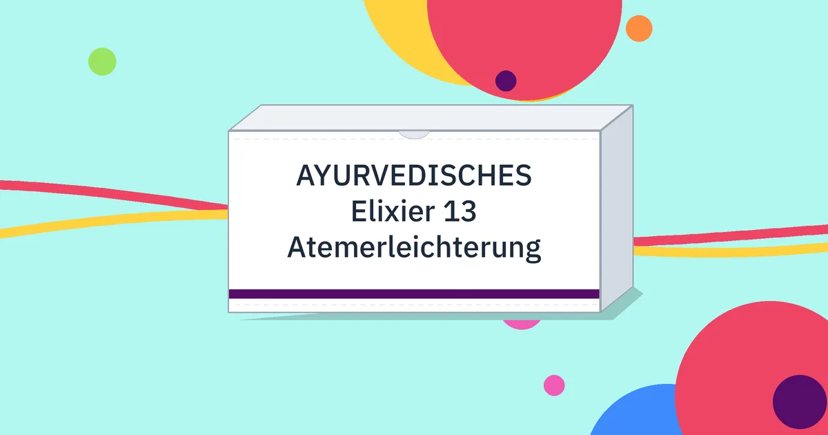 Symbolbild: Packung mit der Aufschrift AYURVEDISCHES Elixier 13 Atemerleichterung (PZN 07251900) – Verfügbarkeit und Bezug in Apotheken in Frankfurt am Main
