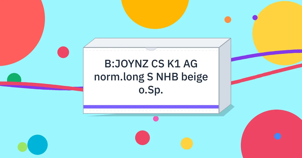 Symbolbild: Packung mit der Aufschrift B:JOYNZ CS K1 AG norm.long S NHB beige o.Sp. (PZN 20531219) – Verfügbarkeit und Bezug in Apotheken in Frankfurt am Main