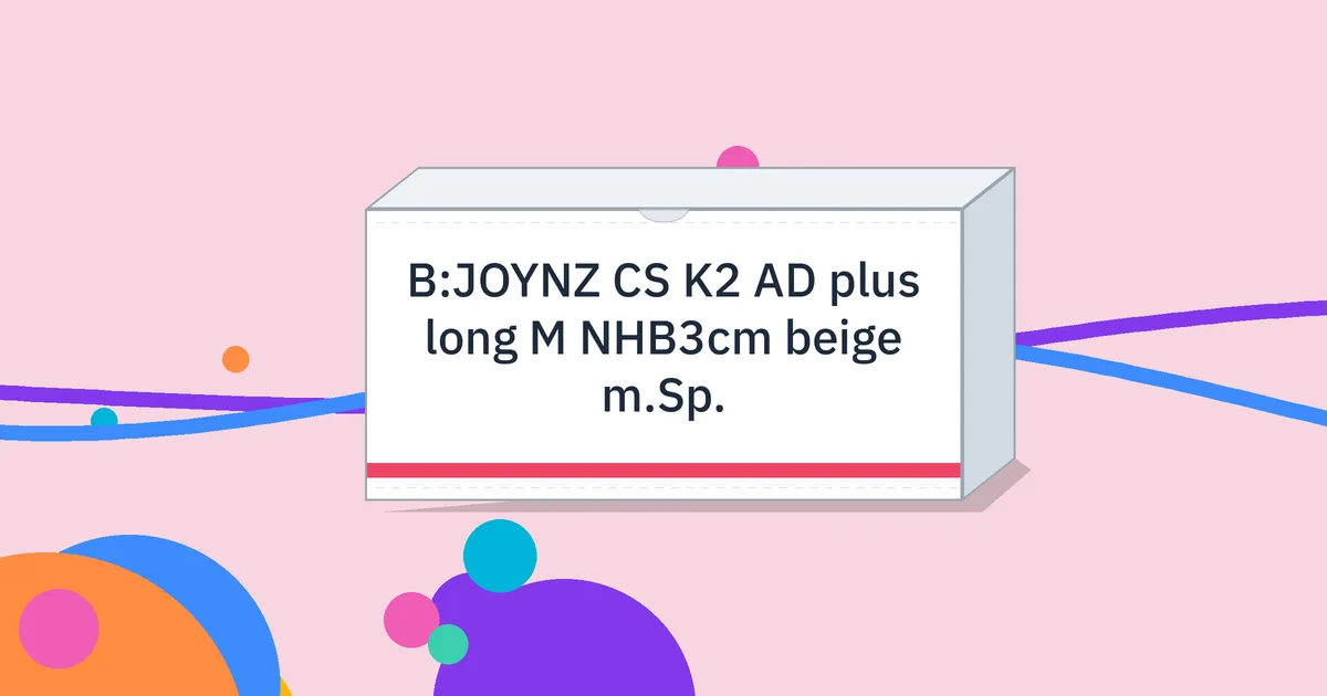 Symbolbild: Packung mit der Aufschrift B:JOYNZ CS K2 AD plus long M NHB3cm beige m.Sp. (PZN 20530042) – Verfügbarkeit und Bezug in Apotheken in Frankfurt am Main