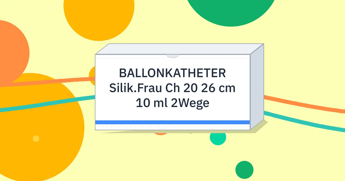 Symbolbild: Packung mit der Aufschrift BALLONKATHETER Silik.Frau Ch 20 26 cm 10 ml 2Wege (PZN 15428755) – Verfügbarkeit und Bezug in Apotheken in Frankfurt am Main
