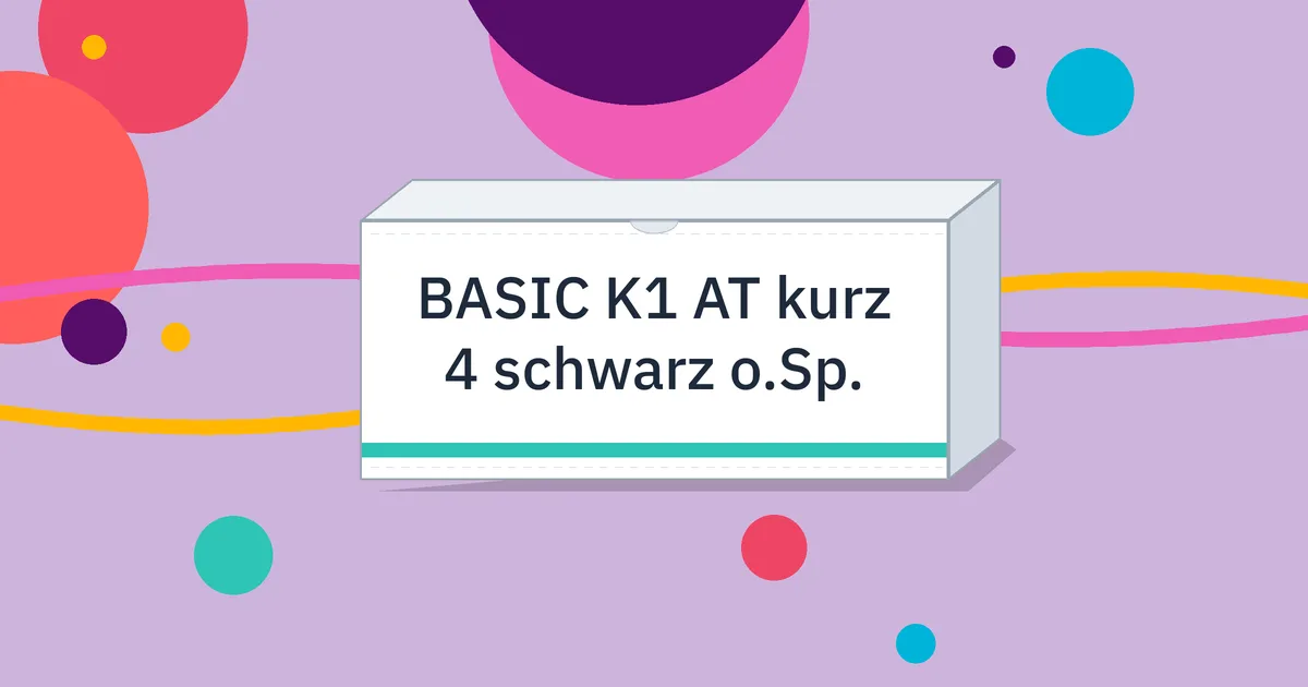 Symbolbild: Packung mit der Aufschrift BASIC K1 AT kurz 4 schwarz o.Sp. (PZN 20262765) – Verfügbarkeit und Bezug in Apotheken in Frankfurt am Main
