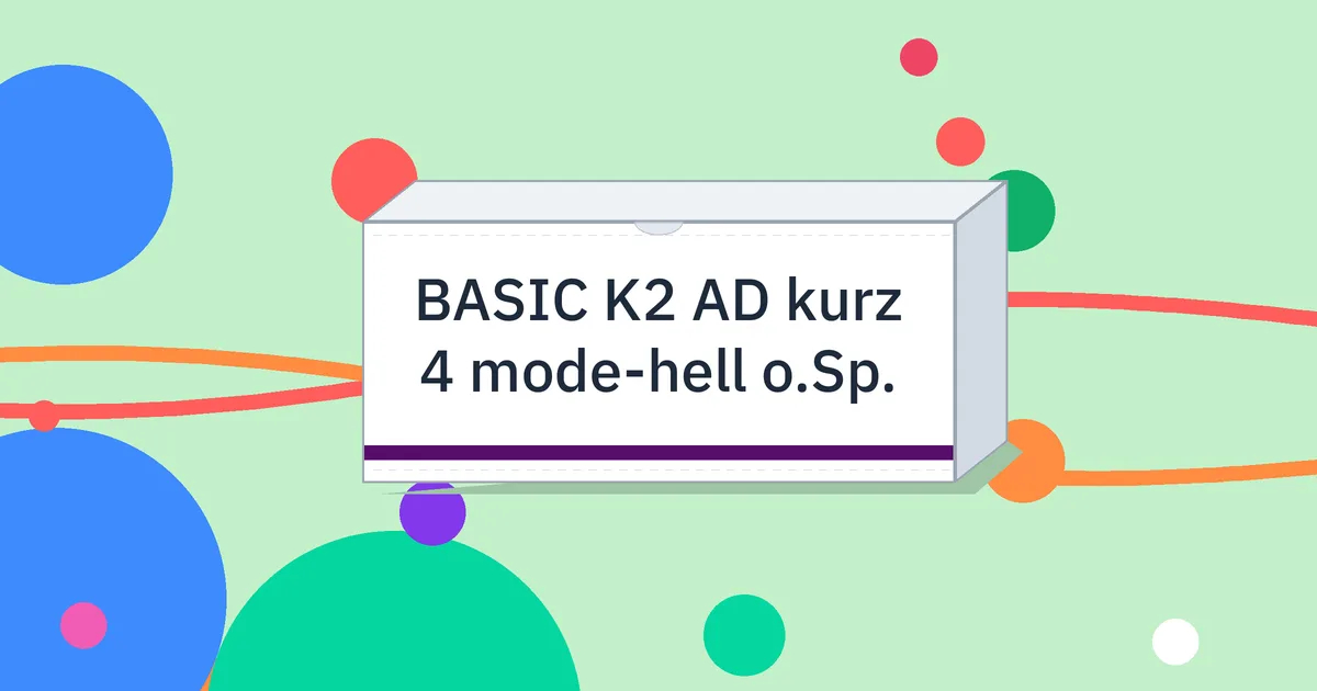 Symbolbild: Packung mit der Aufschrift BASIC K2 AD kurz 4 mode-hell o.Sp. (PZN 20264876) – Verfügbarkeit und Bezug in Apotheken in Frankfurt am Main