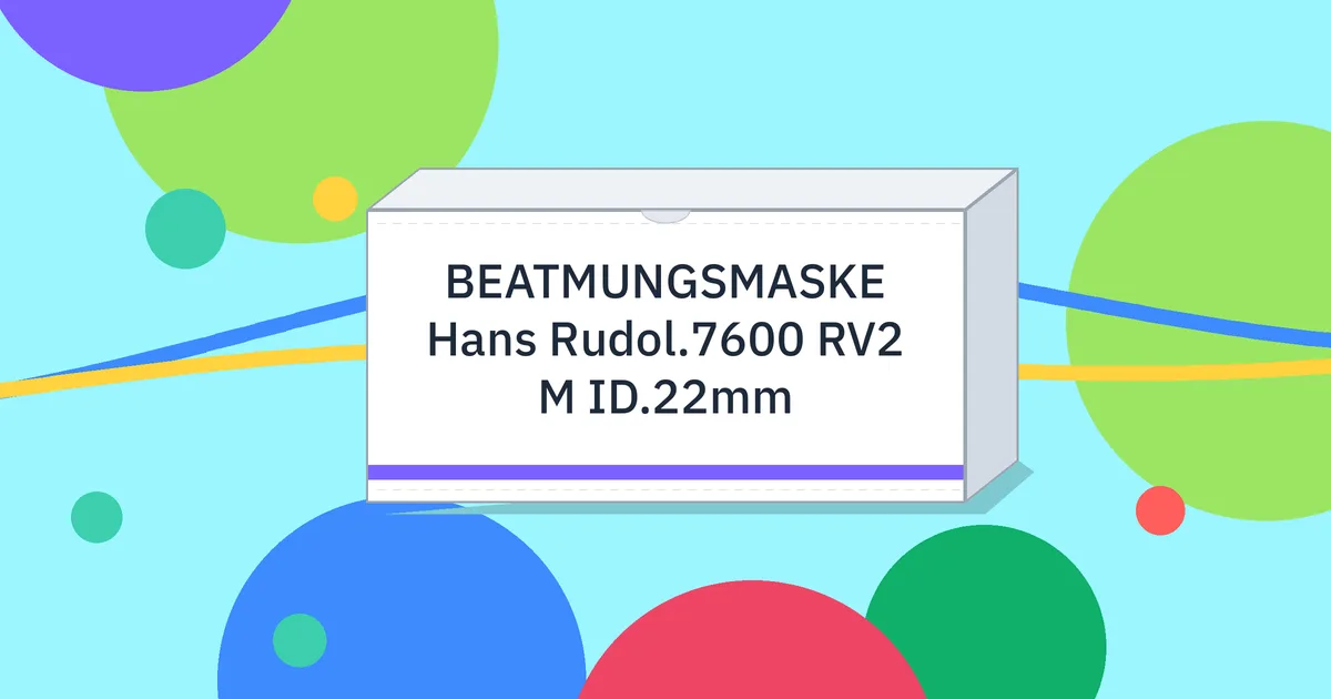 Symbolbild: Packung mit der Aufschrift BEATMUNGSMASKE Hans Rudol.7600 RV2 M ID.22mm (PZN 17303578) – Verfügbarkeit und Bezug in Apotheken in Frankfurt am Main