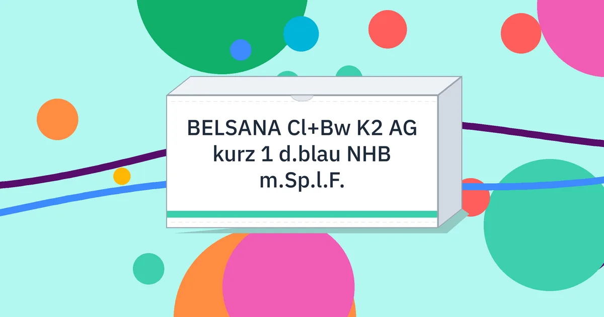 Symbolbild: Packung mit der Aufschrift BELSANA Cl+Bw K2 AG kurz 1 d.blau NHB m.Sp.l.F. (PZN 15626892) – Verfügbarkeit und Bezug in Apotheken in Frankfurt am Main