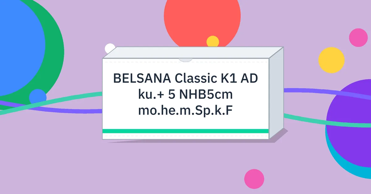 Symbolbild: Packung mit der Aufschrift BELSANA Classic K1 AD ku.+ 5 NHB5cm mo.he.m.Sp.k.F (PZN 19256653) – Verfügbarkeit und Bezug in Apotheken in Frankfurt am Main