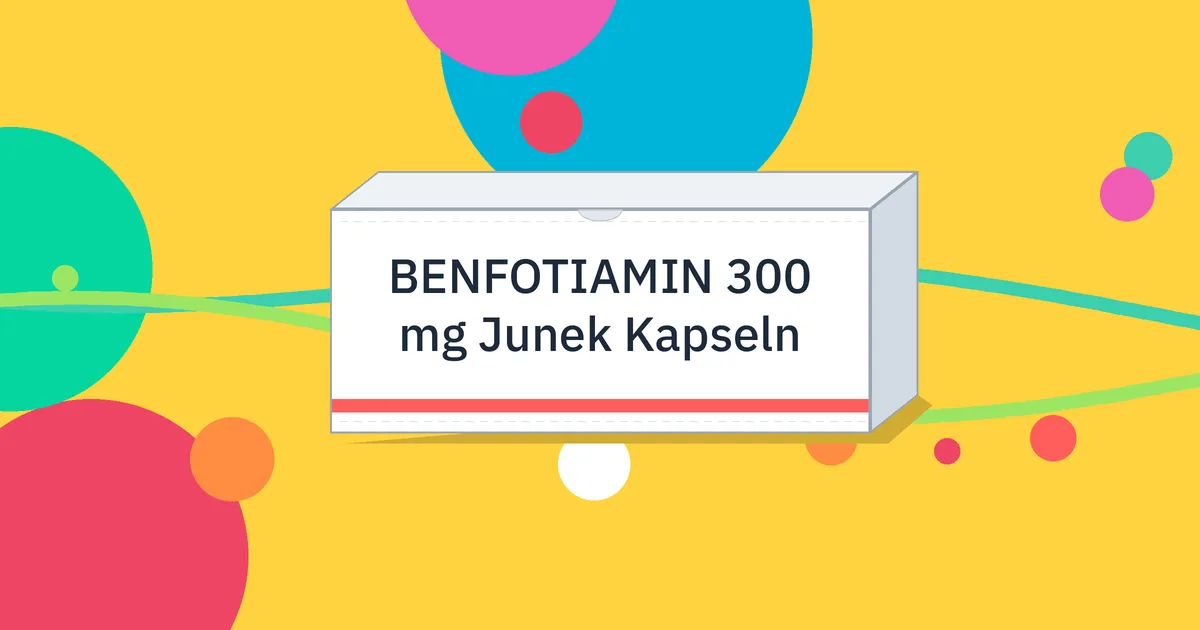 Symbolbild: Packung mit der Aufschrift BENFOTIAMIN 300 mg Junek Kapseln (PZN 16912737) – Verfügbarkeit und Bezug in Apotheken in Frankfurt am Main