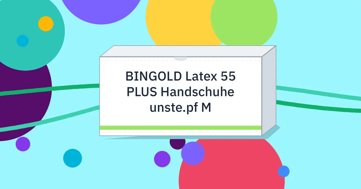 Symbolbild: Packung mit der Aufschrift BINGOLD Latex 55 PLUS Handschuhe unste.pf M (PZN 19472374) – Verfügbarkeit und Bezug in Apotheken in Frankfurt am Main