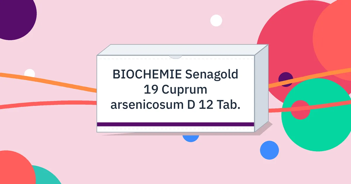 Symbolbild: Packung mit der Aufschrift BIOCHEMIE Senagold 19 Cuprum arsenicosum D 12 Tab. (PZN 07544507) – Verfügbarkeit und Bezug in Apotheken in Frankfurt am Main