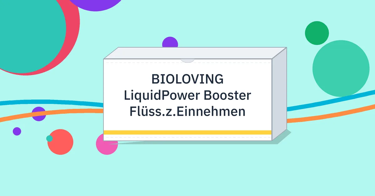 Symbolbild: Packung mit der Aufschrift BIOLOVING LiquidPower Booster Flüss.z.Einnehmen (PZN 17584844) – Verfügbarkeit und Bezug in Apotheken in Frankfurt am Main