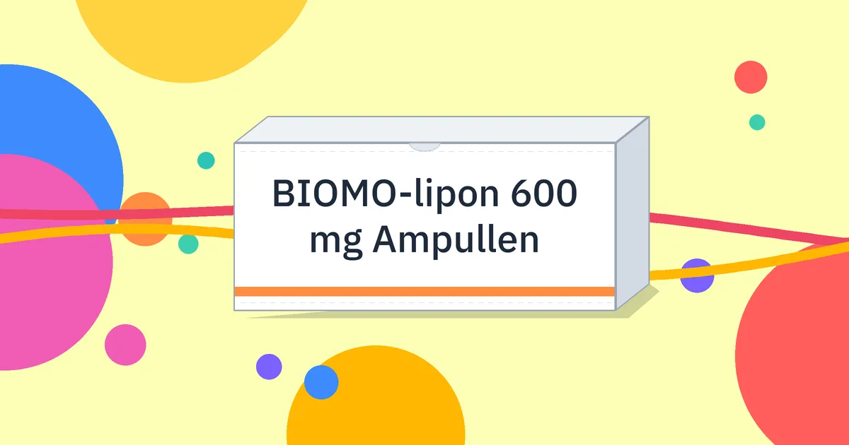 Symbolbild: Packung mit der Aufschrift BIOMO-lipon 600 mg Ampullen (PZN 06897623) – Verfügbarkeit und Bezug in Apotheken in Frankfurt am Main