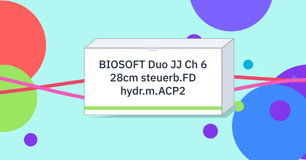 Symbolbild: Packung mit der Aufschrift BIOSOFT Duo JJ Ch 6 28cm steuerb.FD hydr.m.ACP2 (PZN 17509937) – Verfügbarkeit und Bezug in Apotheken in Frankfurt am Main
