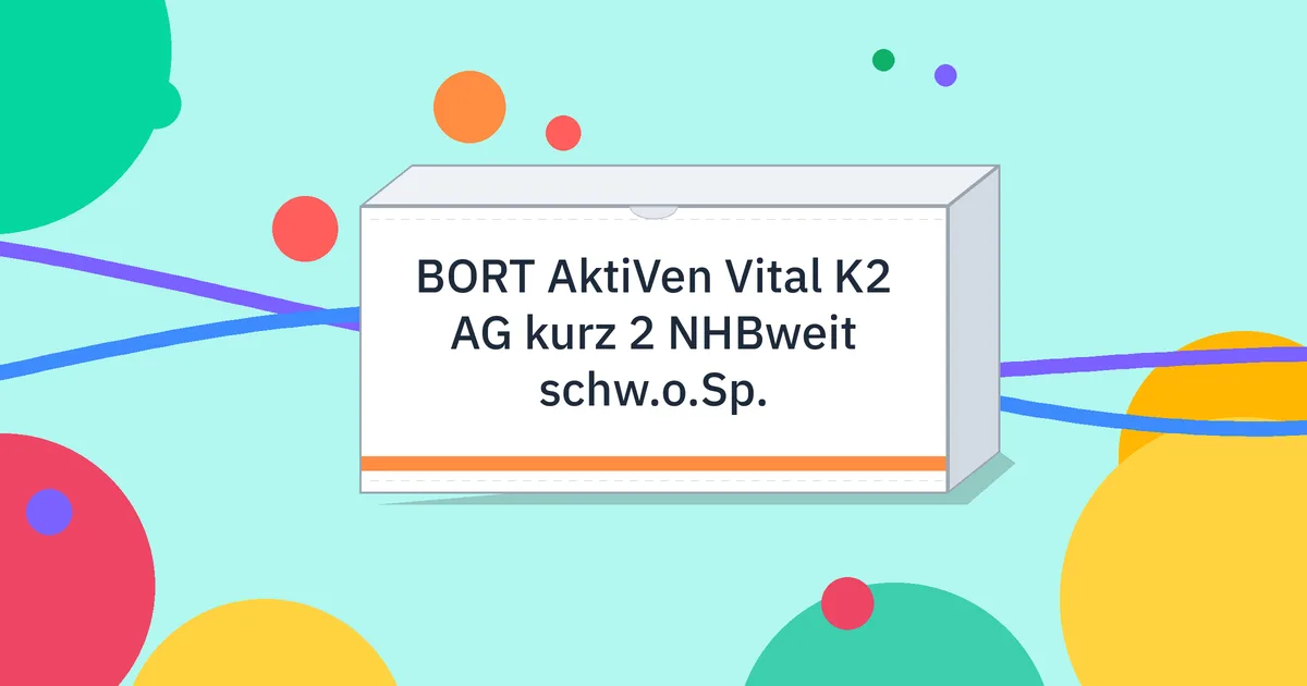 Symbolbild: Packung mit der Aufschrift BORT AktiVen Vital K2 AG kurz 2 NHBweit schw.o.Sp. (PZN 12384885) – Verfügbarkeit und Bezug in Apotheken in Frankfurt am Main