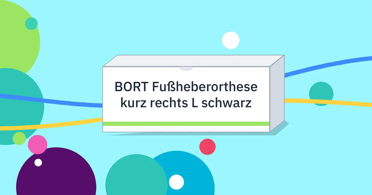 Symbolbild: Packung mit der Aufschrift BORT Fußheberorthese kurz rechts L schwarz (PZN 07668356) – Verfügbarkeit und Bezug in Apotheken in Frankfurt am Main