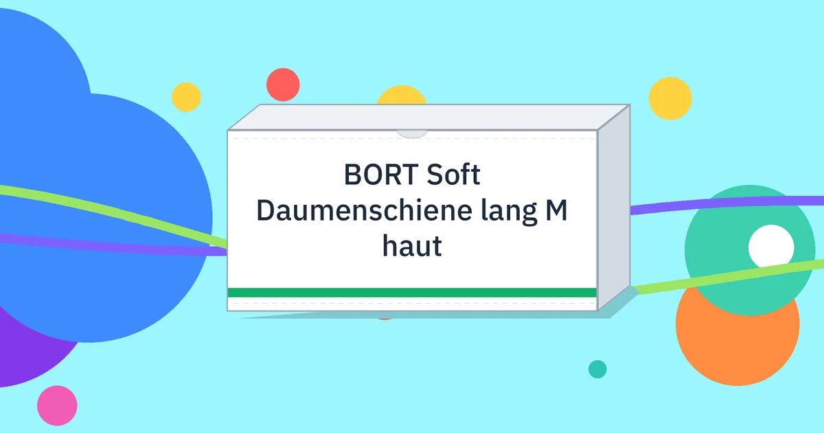 Symbolbild: Packung mit der Aufschrift BORT Soft Daumenschiene lang M haut (PZN 06084765) – Verfügbarkeit und Bezug in Apotheken in Frankfurt am Main