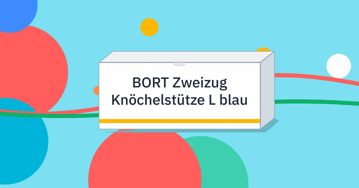 Symbolbild: Packung mit der Aufschrift BORT Zweizug Knöchelstütze L blau (PZN 06084469) – Verfügbarkeit und Bezug in Apotheken in Frankfurt am Main