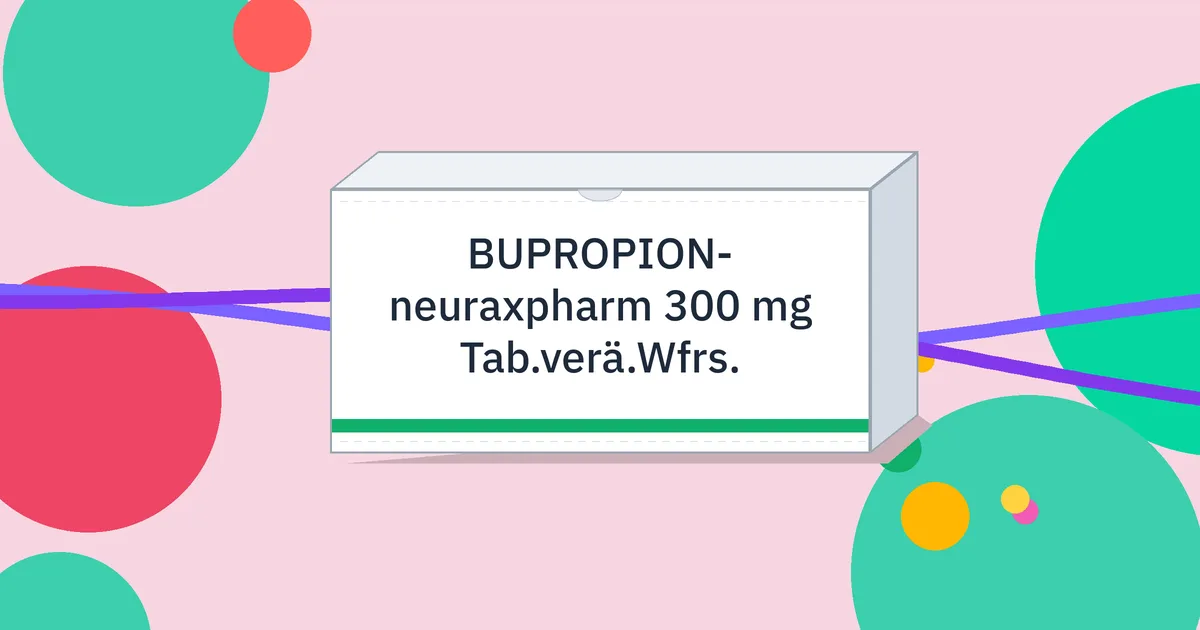 Symbolbild: Packung mit der Aufschrift BUPROPION-neuraxpharm 300 mg Tab.verä.Wfrs. (PZN 19663039) – Verfügbarkeit und Bezug in Apotheken in Frankfurt am Main
